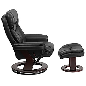 Flash Furniture Allie LeatherSoft Upholstered Recliner with Footrest, Arms, and Headrest, Padded Swivel Recliner Chair and Ottoman Set, Black