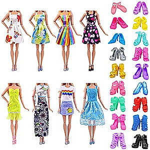 Ecore Fun 41 Pcs Doll Clothes and Accessories, 5 Wedding Gowns 5 Fashion Skirts 5 Mini Dresses 3 Fashion Clothes 3 Bikini Swimsuits 10 Hangers 10 Shoes Perfect for 11.5 Inch Dolls