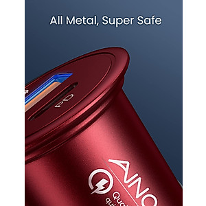 AINOPE USB C Car Charger 67.5W, Red Car Accessories Car Charger USB C for iPhone, Super Mini All Metal Fast Charging Car Charger PD&QC 3.0 Dual Port Car Adapter Fits iPhone 15 Pro Max 14 13 12 11, Red