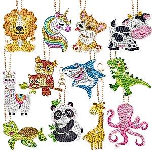 12 PCS Diamond Painting Keychains Kit Animals Diamond Art Ornaments Double Sided 5D Diamonds Key Rings DIY Diamonds Pendants for Beginners Birthday Crafting Home Party Decor