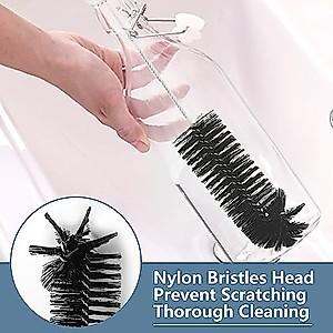 8 Pcs Bottle Brush and Straw Cleaner Brush, Long Deep Nylon Black Bottle Cleaner Brush with Durable Stainless Steel Flexible Handles for Bottles, Straws, Pipes, Wine Decanter, Sinks and Cup Cover