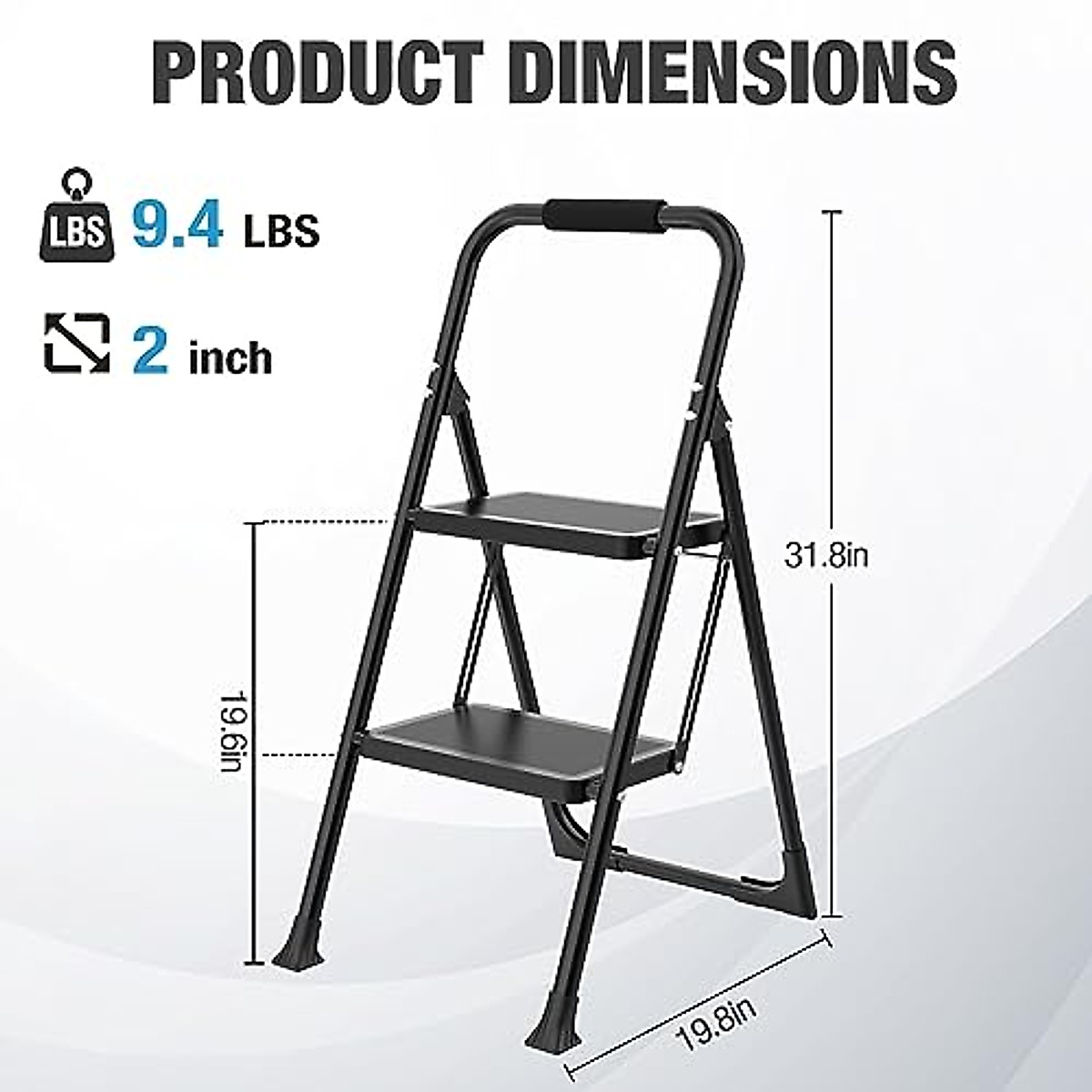 HBTower 2 Step Ladder, Step Stool for Adults,2 Step Ladder Folding Step Stool with Cushioned Handle,330 lbs Capacity,2 Step Ladder with Wide Anti-Slip Pedal Ergonomic Design