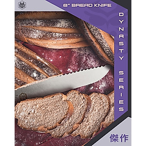 KESSAKU Serrated Bread Knife - 8 inch - Dynasty Series - Razor Sharp Kitchen Knife - Forged ThyssenKrupp German High Carbon Stainless Steel - G10 Garolite Handle with Blade Guard