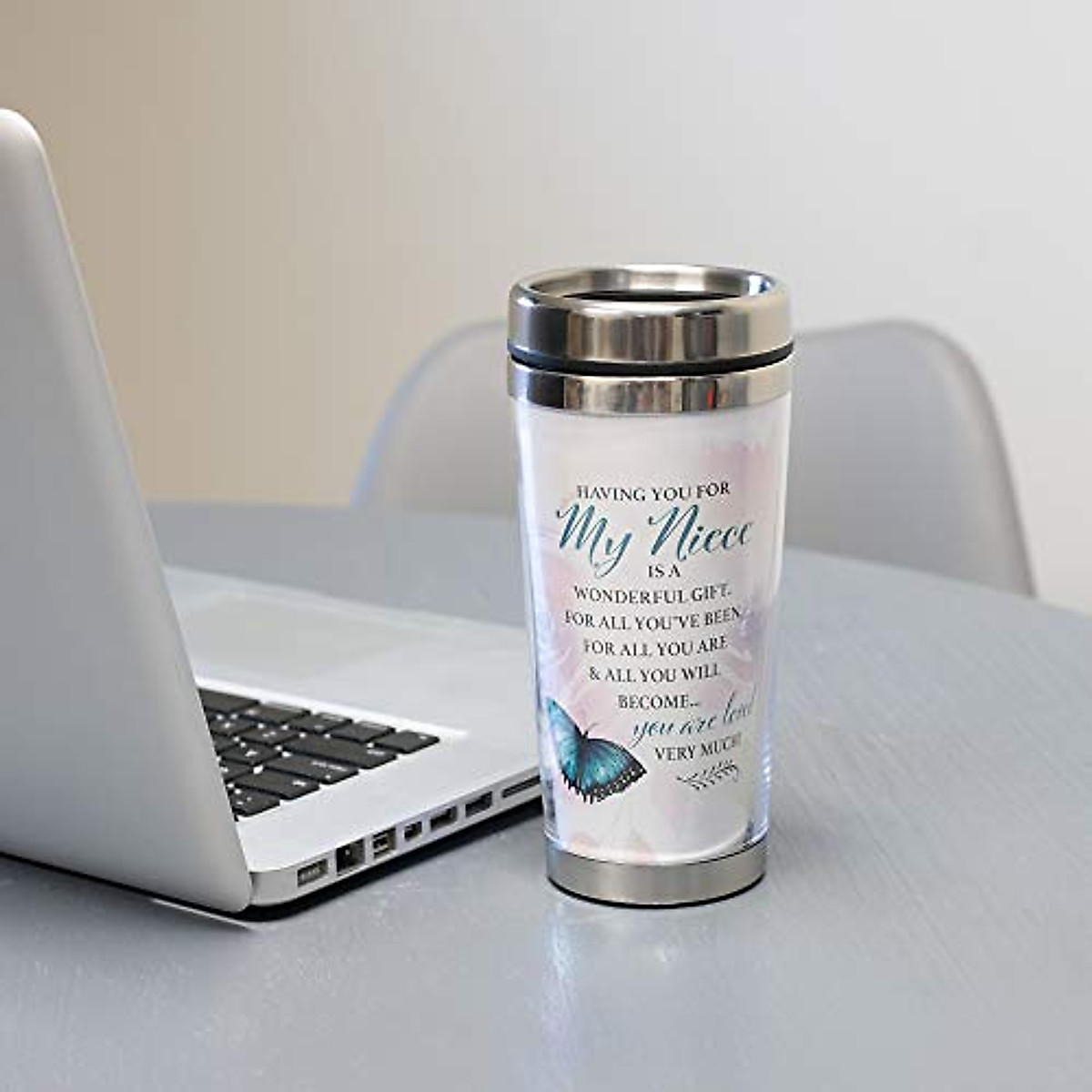 Elanze Designs Niece You are Loved 16 Oz Stainless Steel Travel Mug with Lid