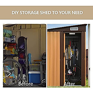 Outdoor Storage Shed 4.5 x 6.3 FT, Outdoor Storage Garden Shed with Sliding Door, Metal Shed Lean to Shed with Pent Roof and Vents, Outdoor Sheds Storage Outside Cabinet for Backyard, Patio, Lawn