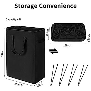 ZERO JET LAG Slim Laundry Hamper Beige and Black Handles Collapsible Laundry Basket Thin Dirty Clothes Basket Narrow Laundry Bag Foldable Dirty Hamper