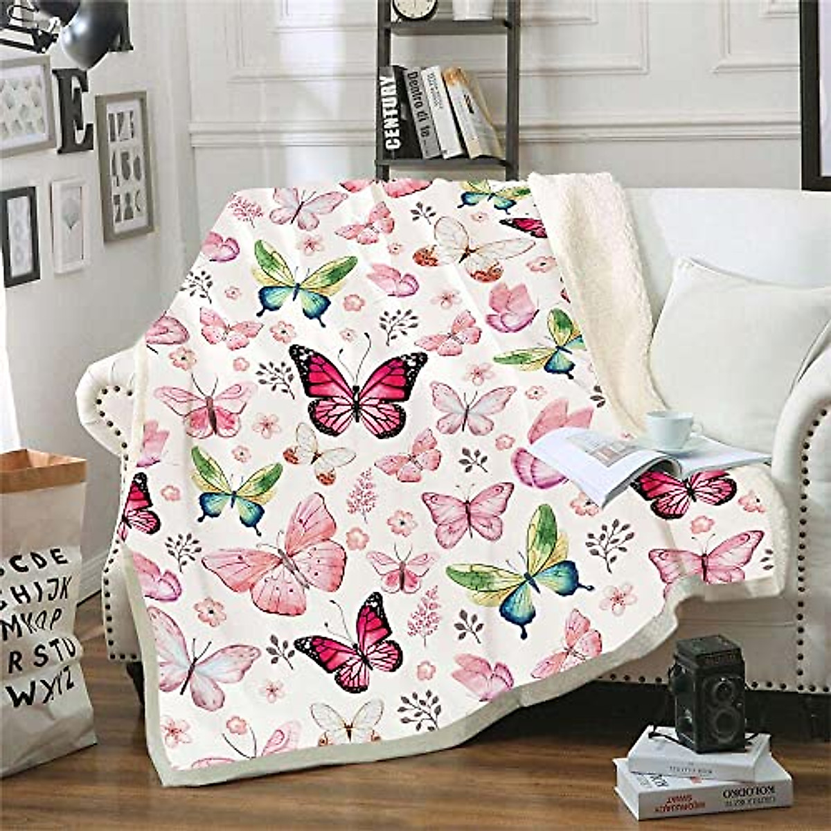 CYREKUD Butterfly Blanket,Butterfly Gifts for Women Birthday Throw Blanket,Butterfly Gifts for Girls Blanket,Pink Butterfly Blanket for Butterfly Lovers,Sofa Couch Beds Christmas Decor 50x60 Inches