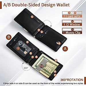 GSG Slim Wallet for Men with Money Clip, RFID Blocking Card Holder Leather Minimalist Bifold Wallet Front Pocket Wallet with Gift Box, Black