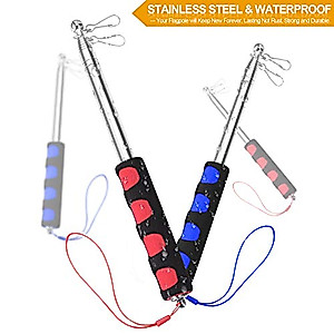 BONWIN 1.6M Telescopic Handheld Flagpoles with Clips, 5 Feet Thick Portable Stainless Steel Telescopic Banner Flag Pole - Tour Guide Flag Pole - Teaching Pointer Stick - 2 Pack (5 Ft, Red+Blue)