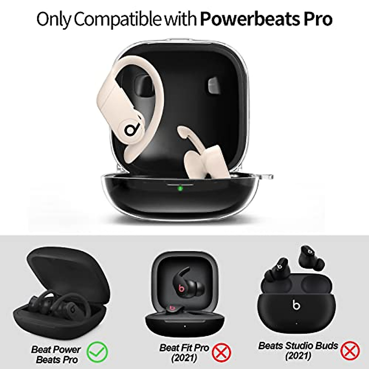 Powerbeats Pro Case Cover, Filoto Hard Case for Powerbeats Pro Wireless Earbuds Full Body Shockproof Protective Charging Case Skin with Keychain Accessories for Men Women (Clear)