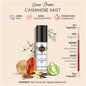 CA Perfume Impression of Cashmere Mist For Women Replica Fragrance Body Oil Dupes Alcohol-Free Roll-On 0.3 Fl Oz/10ml