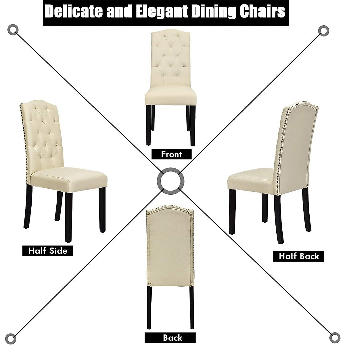 ERGOMASTER Dining Chairs Set of 4 Adjustable Parsons Chairs Anti-Slip Foot Dining-Chair Fabric Kitchen Chair with Solid Wood Legs - Beige