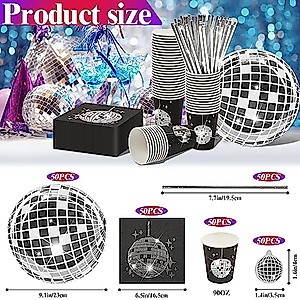 70s Disco Party Supplies Includes 50 Pcs Silver Disco Ball Paper Dinner Plates 50 Pcs Disco Party Cocktail Napkins 50 Pcs Disco Paper Cups 50 Pcs Straws Set for Disco Wedding Birthday Party Picnic