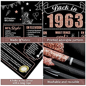 Large 60th Birthday Banner Backdrop Decorations for Women, Rose Gold Back in 1963 Happy 60 Birthday Sign Poster Party Supplies, Sixty Bday Photo Background Decor for Outdoor Indoor