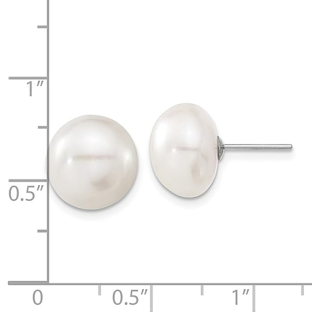 14K White Gold 11mm Button Freshwater Cultured Pearl Stud Earrings