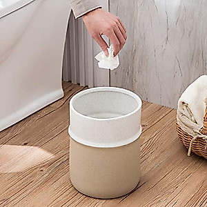 Decorative Round Small Trash Can Wastebasket, Garbage Container Bin for Bathrooms, Powder Rooms, Kitchens, Home Offices - Sand Glaze Non-Slip Design,Beige