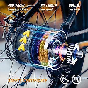 MZZK Electric Bikes for Adults 750W BaFang Motor Ebikes 26" Fat Tire Mountain Electric Bicycle, 25+MPH, Snow Beach E-Bike with Removable 48V Larger Battery 7-Speed UL