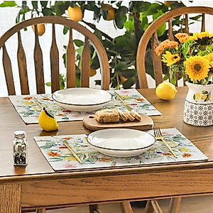 Artoid Mode Wildflower Floral Eucalyptus Leaves Placemats for Dining Table, 12 x 18 Inch Spring Summer Seasonal Decoration Rustic Washable Table Mats Set of 4 Green