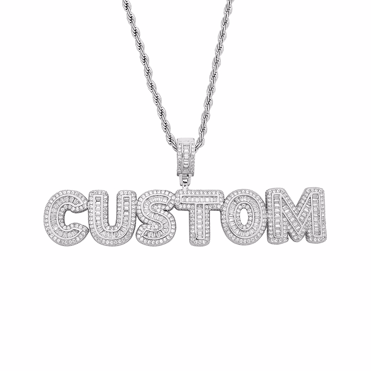 HIPBLING Custom Chain Iced Out Name Pendant 5 Letter Necklace Personalized Diamond Jewelry with 24inch Rope Chain Silver Hip Hop Necklace Gift for Women Men