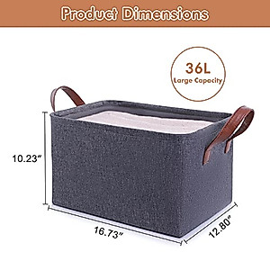 Bienvoun Storage Bins for Organizing - 36L Fabric Closet Storage Baskets with Support Rods for Clothes, Closet Organization, Shelf Storage 3-Pack Gray