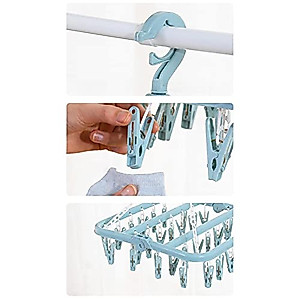 Clothes Hanger Drying Rack Underwear Hanger Swivel Clothes Drying Racks Clothes Clip Hangers Drying Hanger with 32 Clips and Drip Foldable Hanging Rack for Socks Bras Lingerie Clothes