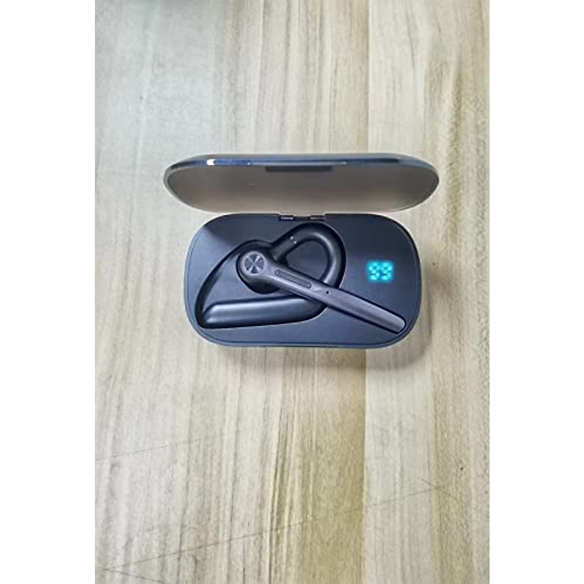 Eumspo Headset Wireless Earpiece 60Hrs Playback Built-in Dual Mic Noise Canceling Wireless Headset Earphone with 400mAh LED Charging Case for Business Office Trucker, Black