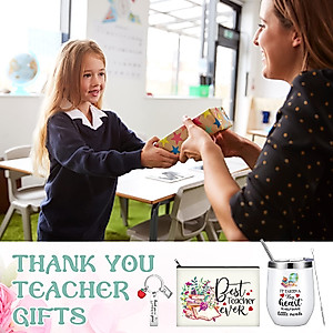 12 Pcs Teacher Appreciation Gifts Set Insulated Teacher Coffee Tumbler Wine Coffee Mug Makeup Bag Cosmetic Bag Teacher Keychains Thank You Teacher Gifts for Women Teachers (Rectangle Keychain)