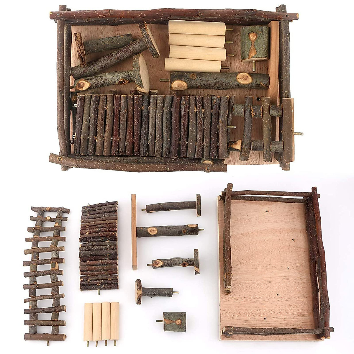 RoseFlower Hamster Playground Wooden Small Animal Activity Toys Set with Wood Ramp Bridge and Climbing Ladder - Platform Cage Toys for Syrian Hamster Mouse Gerbil Chinchilla Rat #2