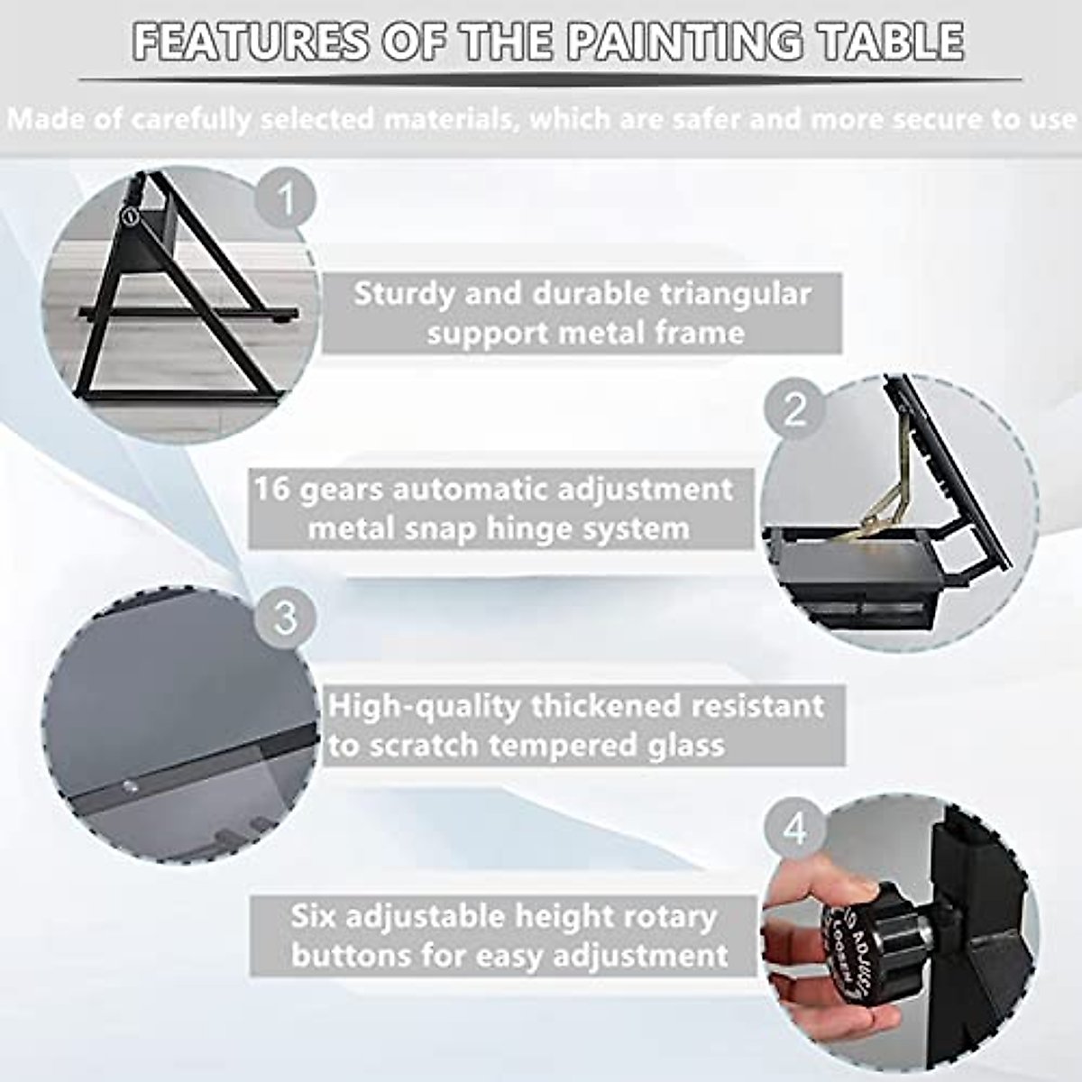 Gynsseh Glass Drafting Table Drawing Table with Stool and Storage, Height Adjustable Art Table for Adults/Artists, Tiltable Tabletop Art Desk Painting Table for Reading Writing Drawing