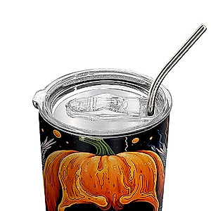 ORCAE 20oz Halloween Tumbler, Skull Tumbler, Halloween Pumpkin Skull Tumbler Cup, Insulated Travel Mug with Lid, Coffee Thermos for Men, Women, Halloween Gifts - D