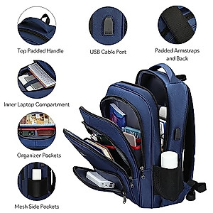 MYGOO Charcoal Black Travel Laptop Backpack | Large 29L Unisex School Bookbag with USB Charging Port for College Student Teacher