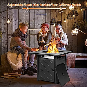 Giantex 28’’ Propane Fire Pit Table, 50,000 BTU Auto-Ignition Gas Fire Pit, Square Steel Fire Table with Lid, Multifunctional Gas Fire Pit Table for Patio Garden Poolside, CSA Certification