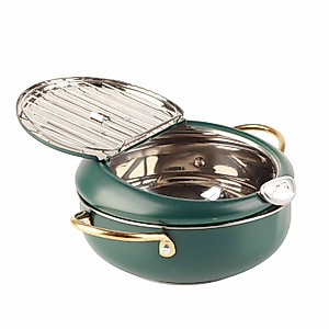 BORDSTRACT Deep Fryer Pot, Japanese Stainless Steel Frying Pot with Thermometer, Lid, and Oil Drip Drainer Rack, for Induction, French Fries, Chicken Wings and Shrimp