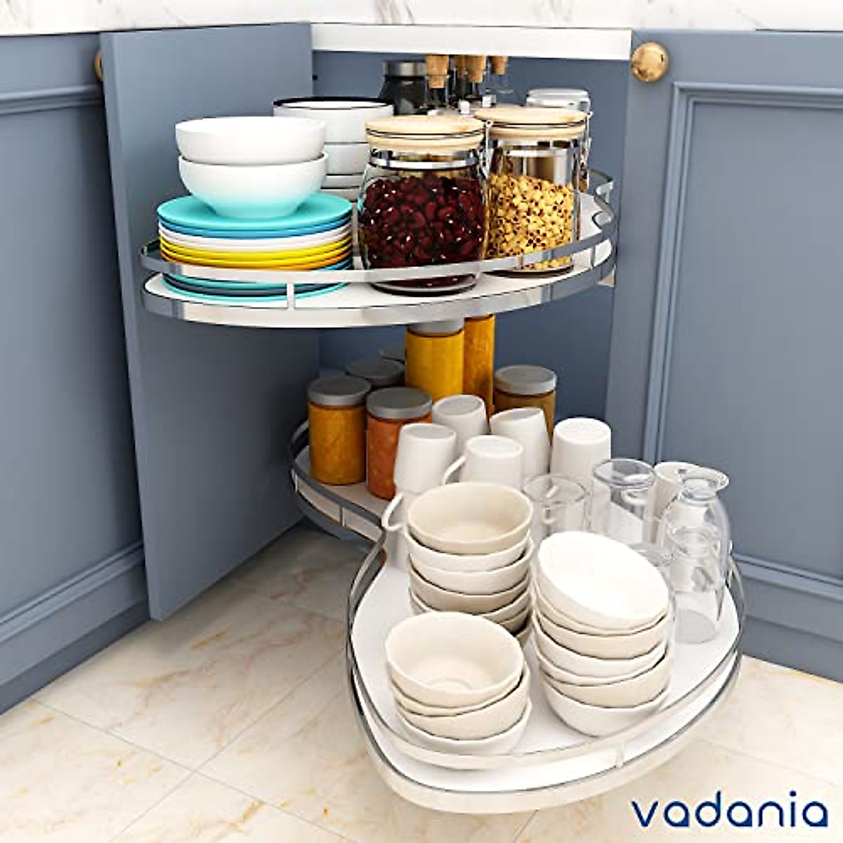 VADANIA Right Swing Pull Out Organizer for 36" Blind Corner Kitchen Cabinet, 2 Tiers Swing Tray, Soft Close, Right Handed Open