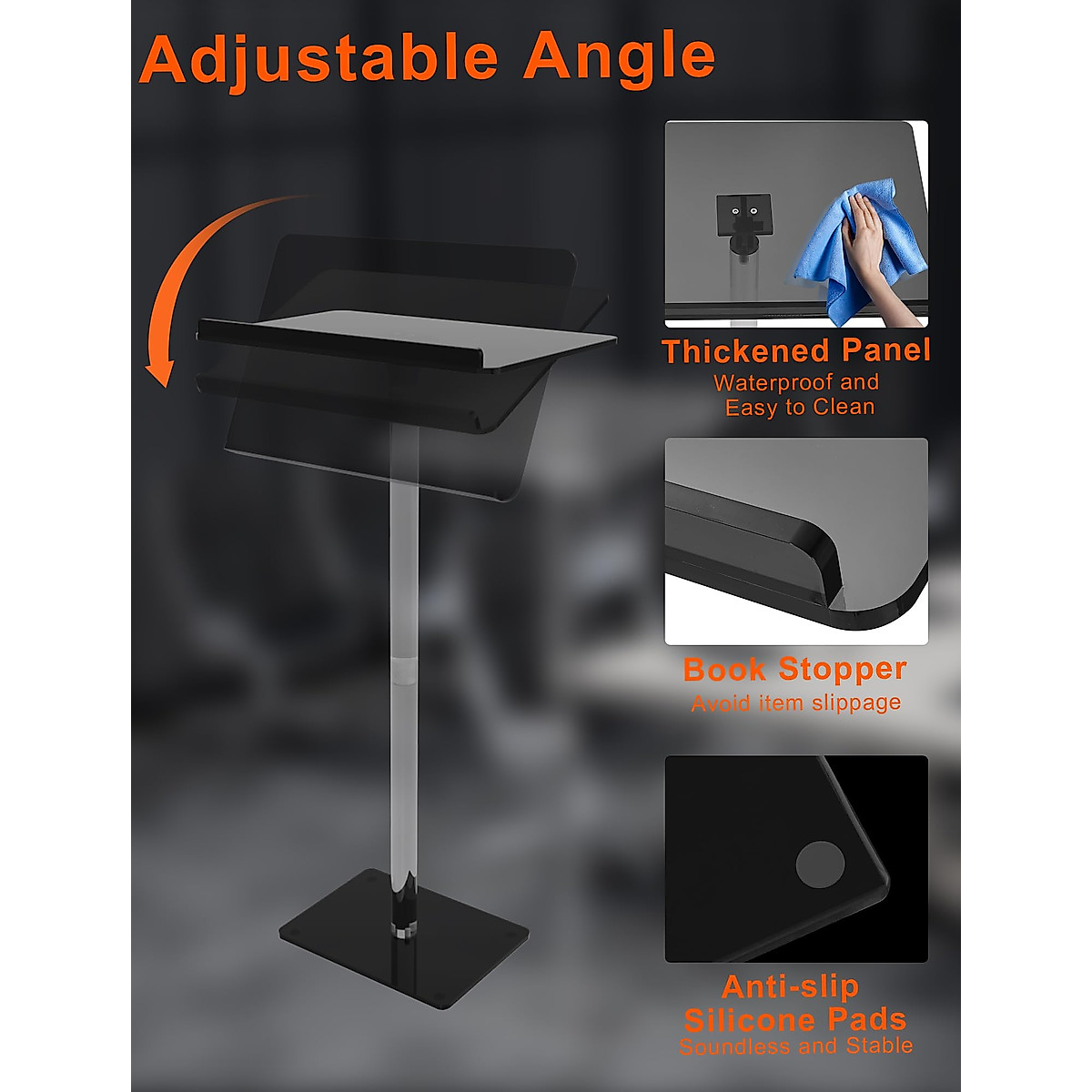 HODLBIT Acrylic Podium Stand, 23.6''X15.7'' Pulpits for Churches, Angle Adjustable, Large Modern Lecterns & Podiums for Classroom, Weddings, Concert, Professional Presentation Podiums, Easy Assembly…