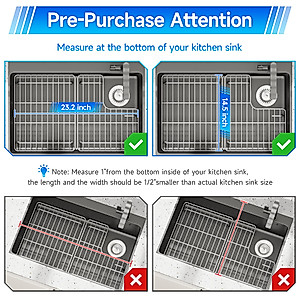 Sink Rack for Bottom of Sink with Kohler Whitehaven K-6486 and K-6487 Sink, 304 Stainless Steel Sink Protectors, Sink Grid Sink Grate for Bottom of Kitchen Sink Farmhouse 14.68" x 23.2" x 1"