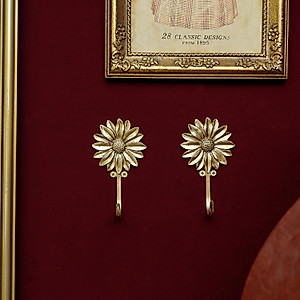 SOFFEE DESIGN 2pcs Golden Single Hooks 3D Flower Retro Style for Room Wall Mounted Decoration, Coat Hat Scarf Hanging Entry Heavy Duty Hooks, Home Decor