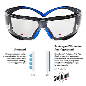3M Safety Glasses for Men and Women, SecureFit 400, 20 Pack, ANSI Z87 Eye Protection, Scotchgard Anti-Fog Anti-Scratch Clear Lens, Blue/Gray Frame, Removable Foam Gasket, Flexible Temples