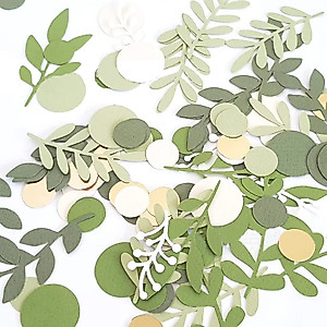 Eucalyptus Leaf Confetti for Baby Shower Decorations Green Gold Leaves Paper Confetti with Round Confetti for Spring Greenery Woodland Jungle Safari Baby Bridal Shower Party Table Decoration Supplies