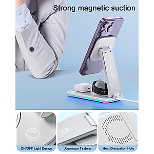 3 in 1 Wireless Charging Station Mag-Safe, BOCLOUD Aluminum Alloy Foldable Stand Portable Fast Charger for iPhone 14,13,12 Pro Max/Pro/Mini, iWatch 8/SE2/7/6/SE/5/4/3/2, AirPods Pro/3/2, white