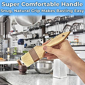 Durable, Real Wood 4 Inch Boar Bristle Pastry Brush. Grill and Kitchen Flat Brushes for Basting Meat, Spreading Butter, Eggs, BBQ Sauce or Marinades. Chef Quality Cooking, Baking or Grilling Tools