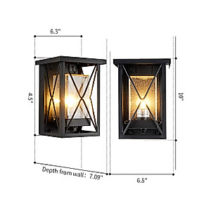 EERU Outdoor Wall Sconce Modern Exterior Wall Mount Porch Lights Black Metal with Seeded Glass Waterproof Outdoor Wall Light Fixtures Outside Lighting for House Garage Front Door Patio Garden