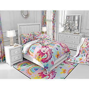 Feelyou Cute Axolotl Comforter Cover Set Cartoon Salamander Duvet Cover for Kids Boys Girls Rainbow and Butterflies Bedding Set Ombre Bedspread Cover Bedroom Collection 3Pcs Full Size