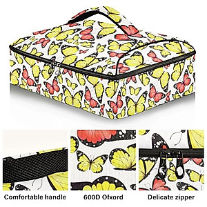 Kcldeci Insulated Thermal Food Carrier Insulated Casserole Carrier for Hot or Cold Food,Yellow and Red Butterfly Insulated Tote Bag for Potluck Cookouts Parties Picnic,Lasagna Lugger