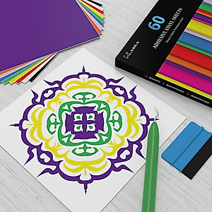 Kassa 60-Piece Permanent Vinyl Sheets | 10 Bold Colors in 12" x 12" with a Squeegee Included | Compatible with Cricut, Silhouette & Other Cutting Machines | for DIY Art Projects, Styling & Decorating