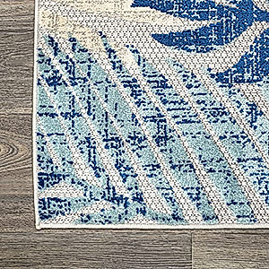 JONATHAN Y AMC100A-3 Tropics Palm Leaves Indoor Outdoor Area-Rug Bohemian Floral Easy-Cleaning High Traffic Bedroom Kitchen Backyard Patio Porch Non Shedding, 3 X 5, Gray/Blue