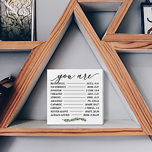 Christian Desk Wooden Box Sign Decor, You Are Beautiful Victorious Enough, Home Office Religious Motivational Decor Scripture Bible Verse Desk Decoration Inspirational Christian Baptism Gift for Women