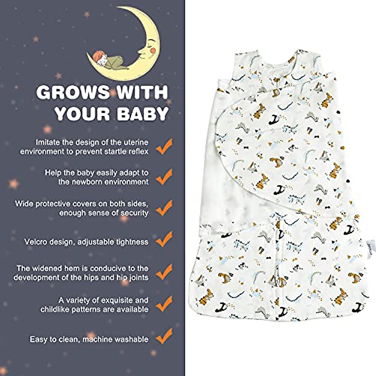 Ftikvo Swaddle-Blanket Baby Girl & Boy Swaddles Newborn Infant Transition Safe Wrap Blankets 100% Cotton Breathable (Dinosaur, 3-6 Month)