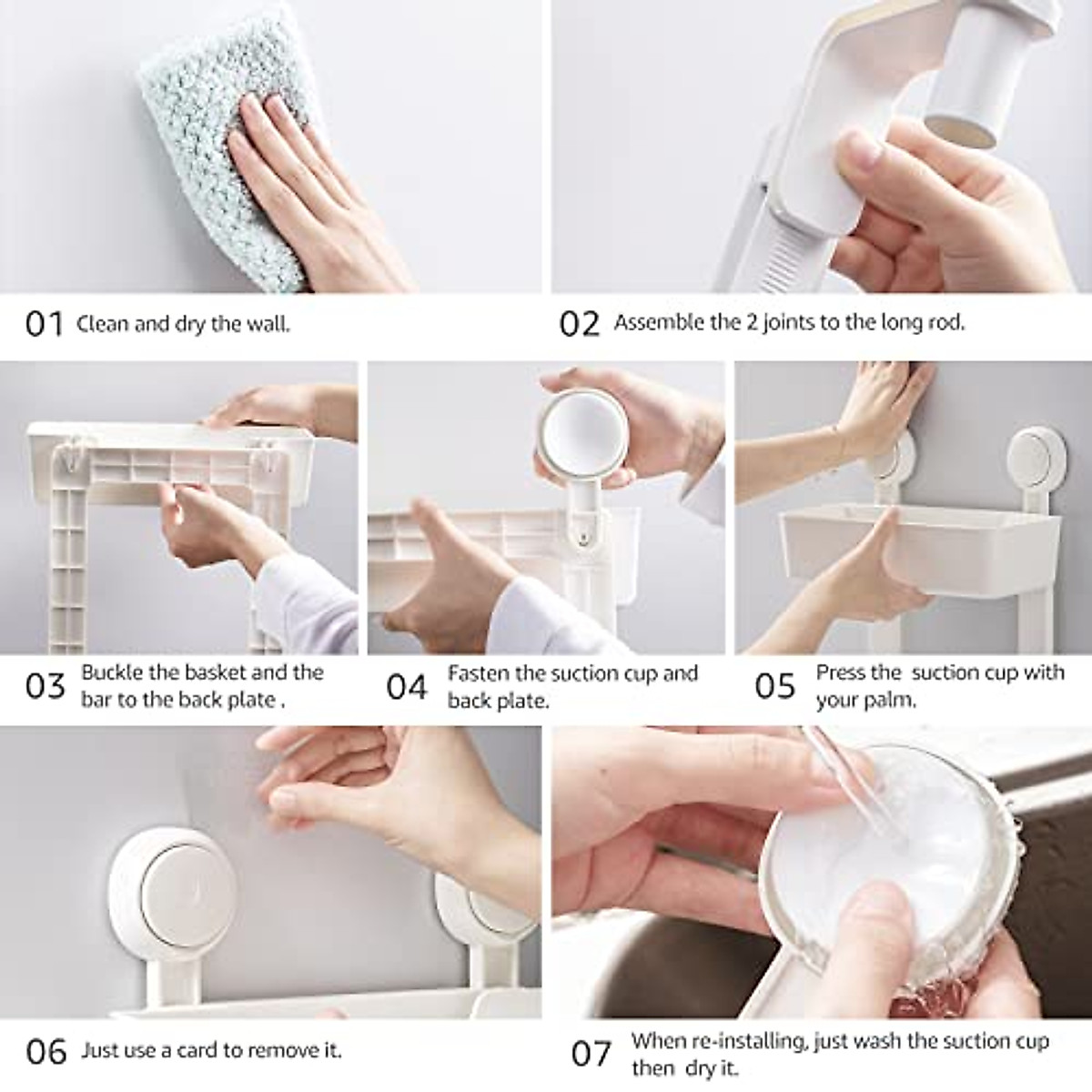 LEVERLOC Suction Shower Caddy With Paper Towel Holder, Bathroom Shower Basket Wall Mounted Shower Organizer for Shampoo, Facial Cleanser, Hand Sanitizer, Shower Rack for Kitchen & Bathroom, Drill-Free