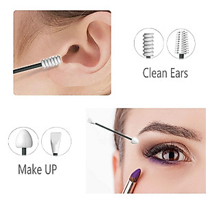 Upgraded Reusable Cotton Swabs 4 Pcs, Uramoto Silicone Ear Swabs Rough Friction Cotton Swabs for Ears Cleaning, Love Shape Swabs for Cosmetic Makeup Beauty-Black